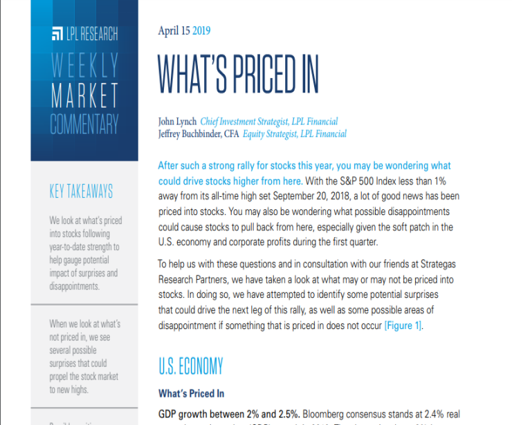 Stocks Reach Record Highs | Weekly Market Commentary | April 29, 2019 ...