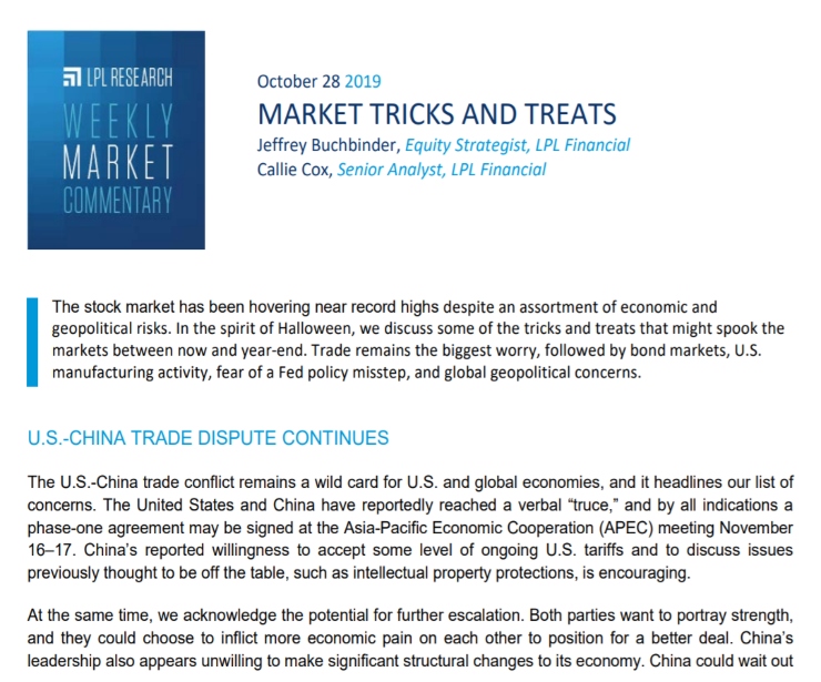 Market Tricks and Treats | Weekly Market Commentary | October 28, 2019 ...