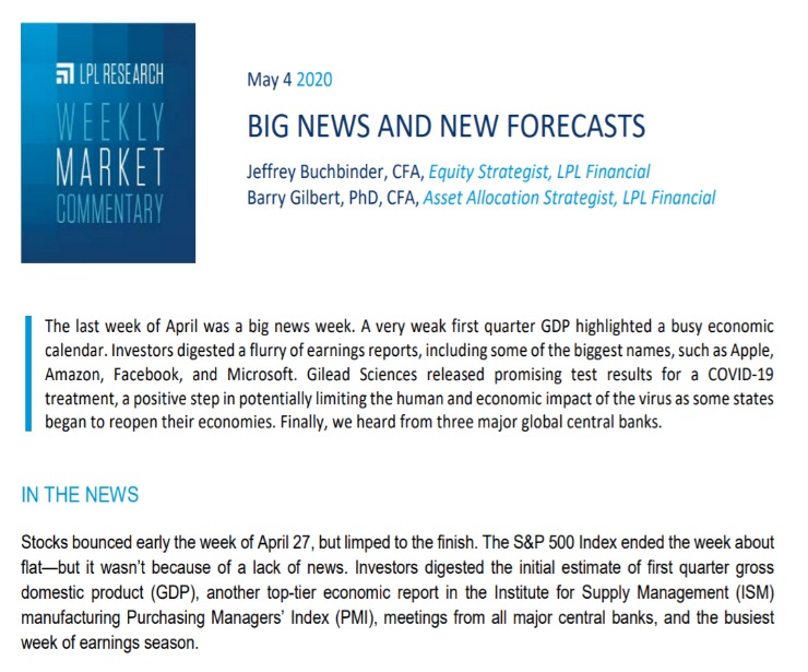 Big News And New Forecasts| Weekly Market Commentary | May 4, 2020 ...
